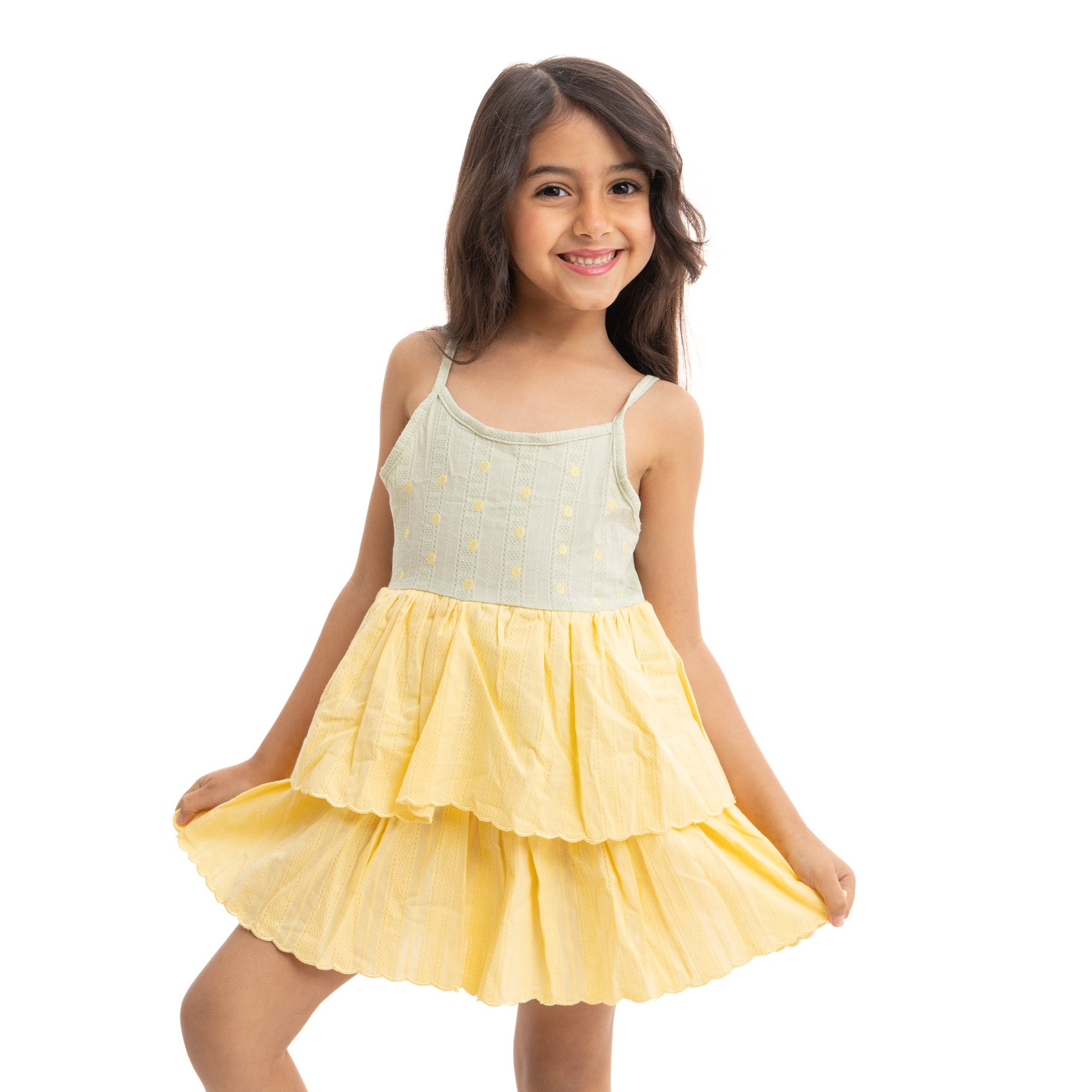 yellow*green shoulder laced dress