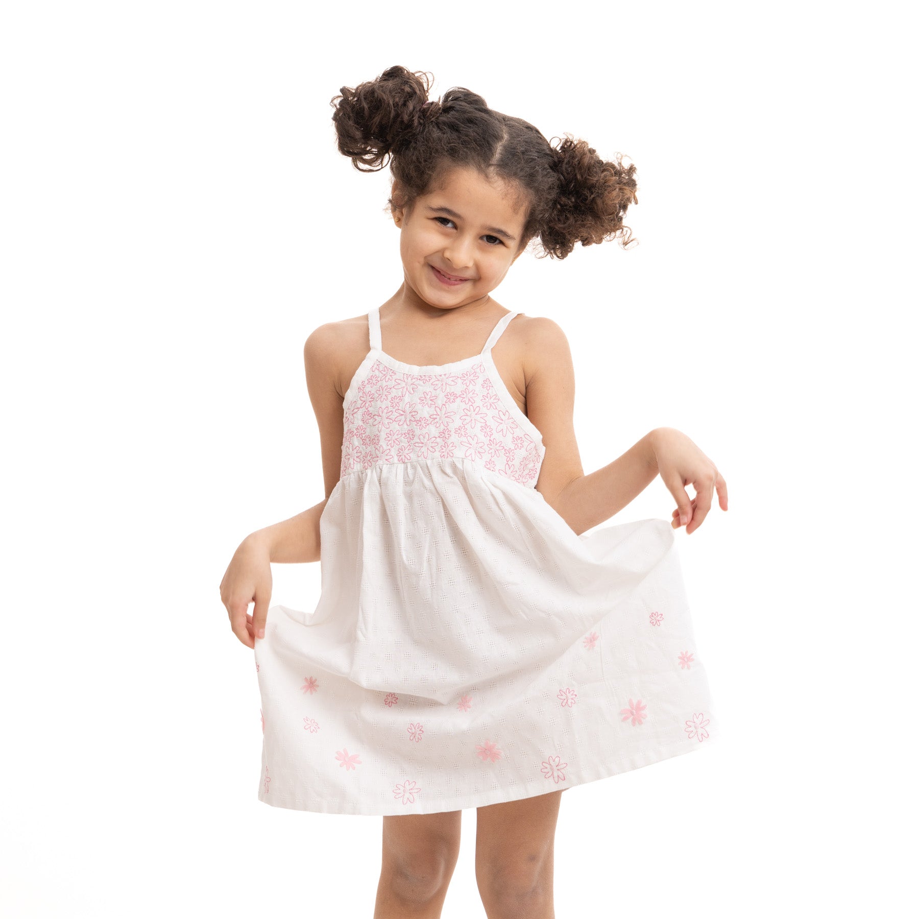 white shoulder laced dress with flower stitching