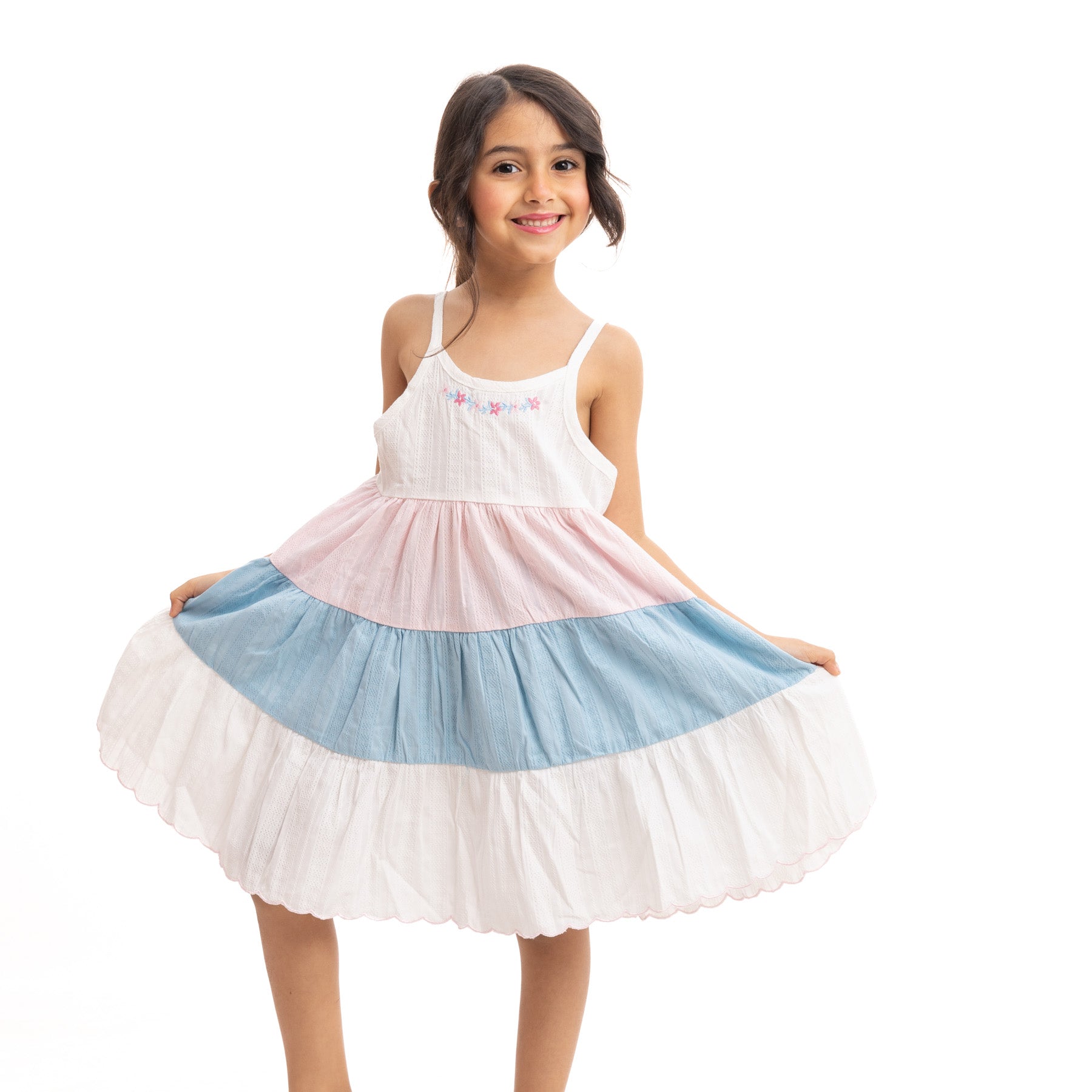 pink*light blue shoulder laced dress