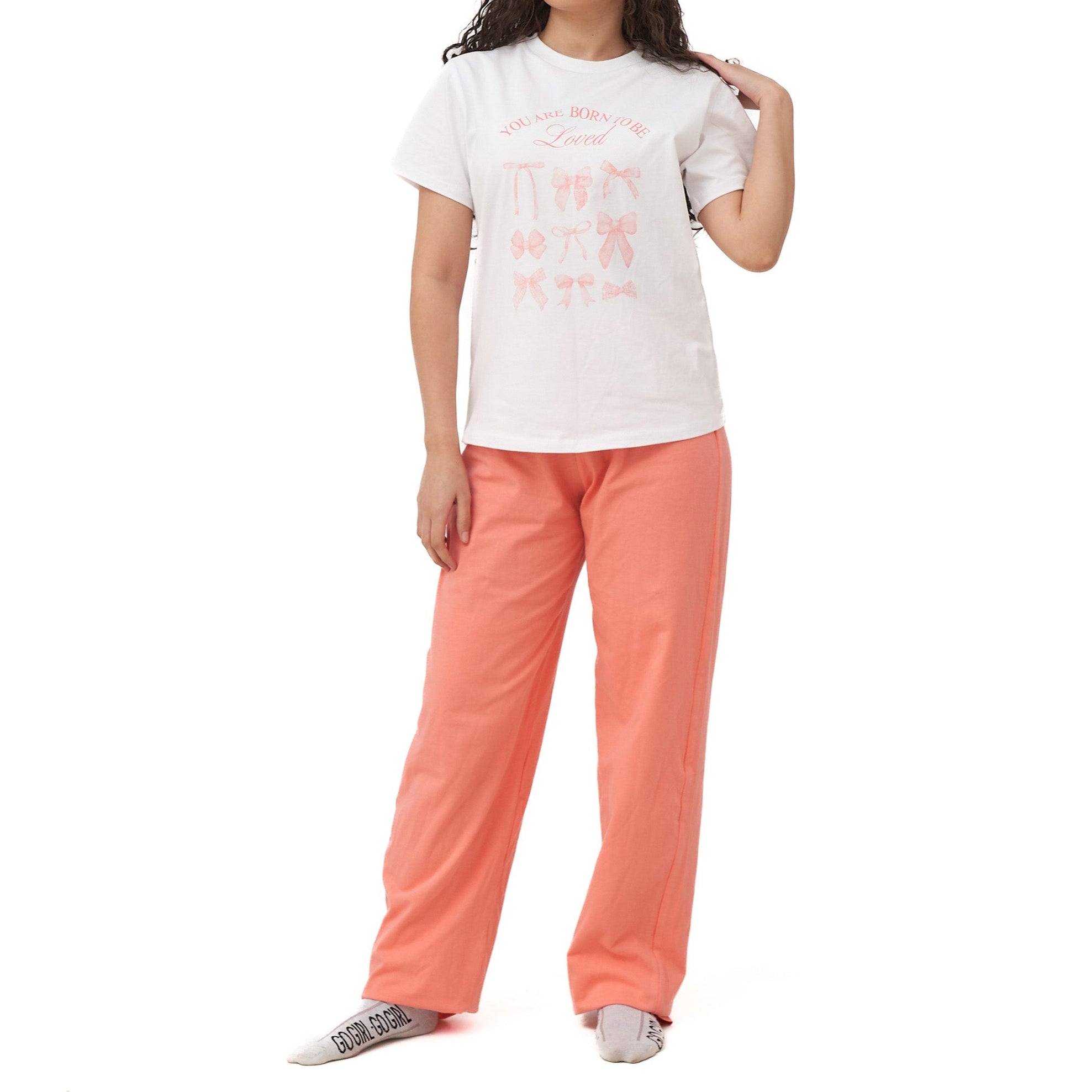 Soft pajamas for mom with bow print